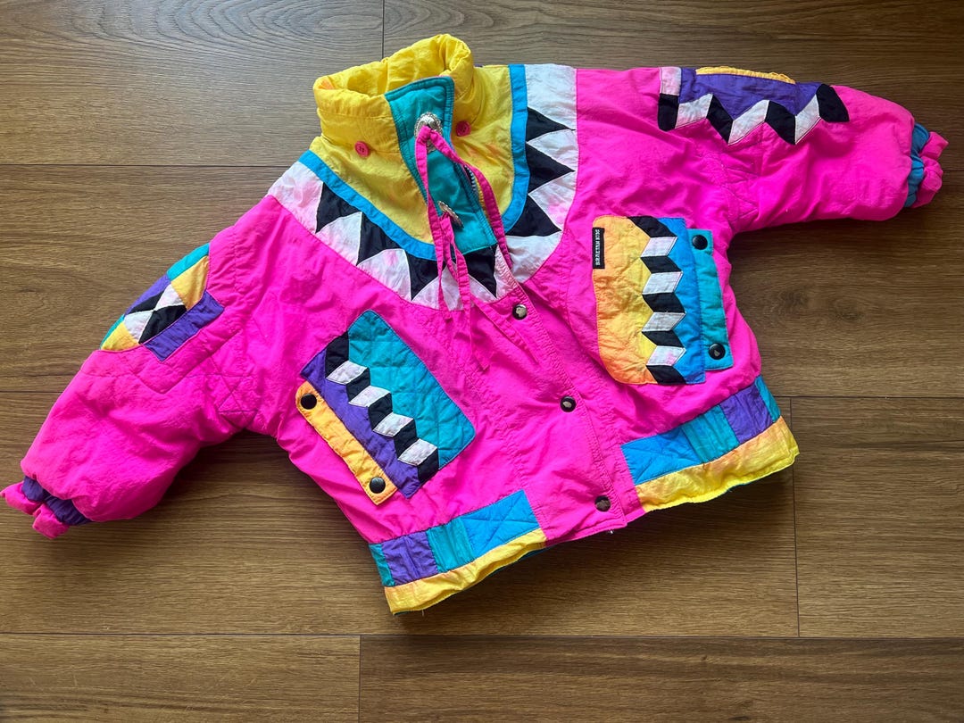 Vintage 80s 90s Braetan Kids Neon Postmodern Puffer Ski Jacket 5/6 M - Etsy
