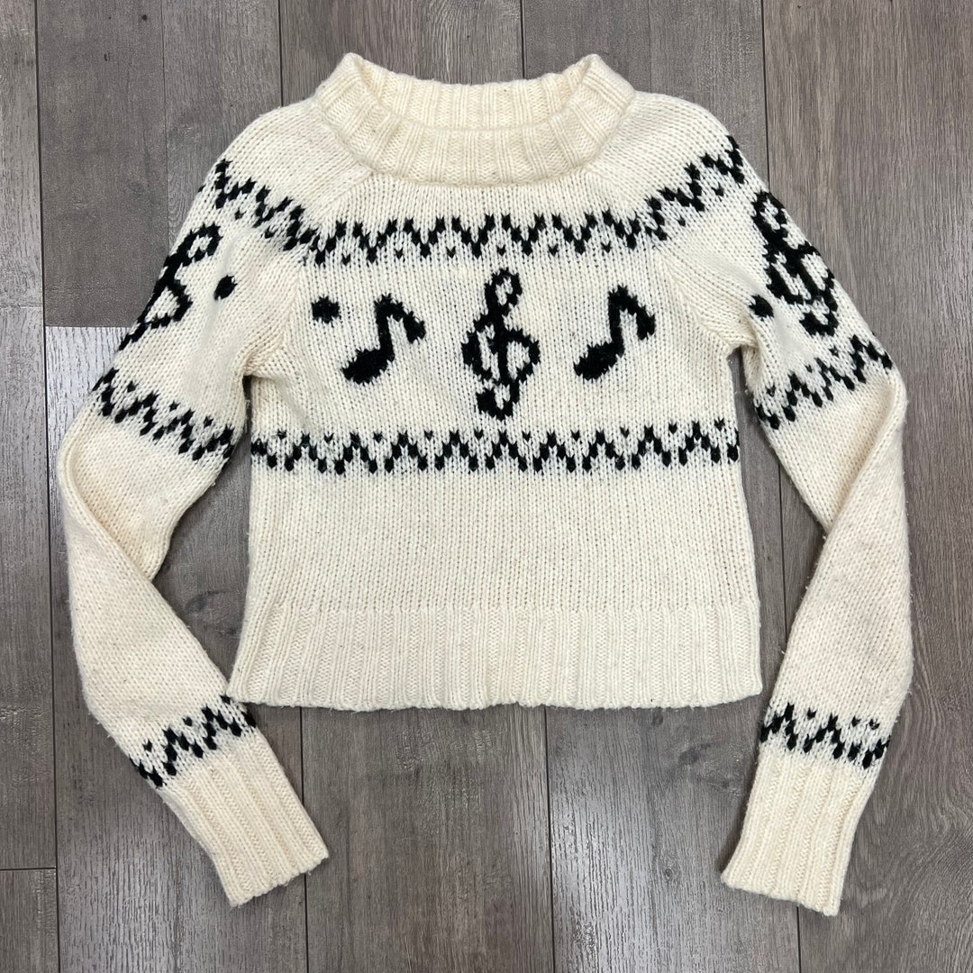 Vintage Y2K Delias Ivory Black Music Notes Sweater S - Etsy