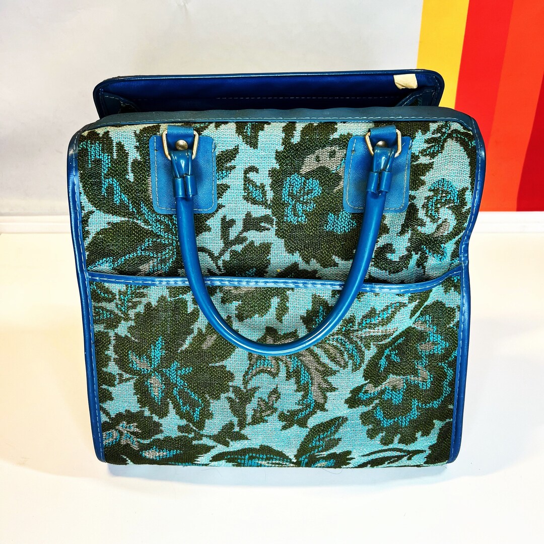 Vintage Mid Century 60s Avon Blue Green Paisley Floral Luggage Bag ...