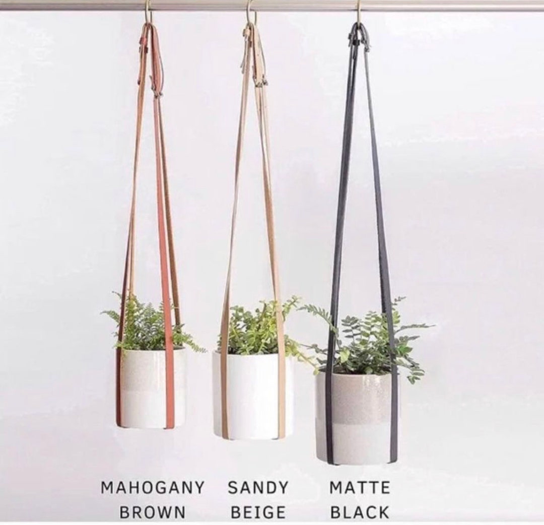 Base Roots Black Leather Plant Hanger Macrame Minimal Boho Hanger - Etsy