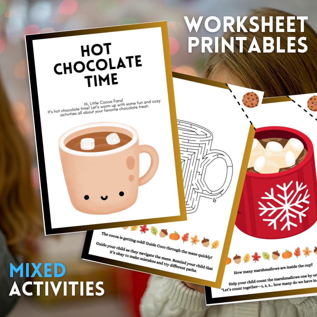 Winter Fun Printables: Hot Chocolate-themed Kids Activities Worksheet ...
