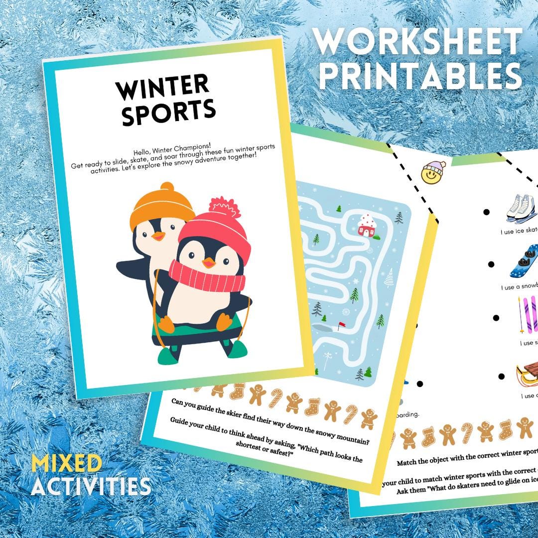 Winter Sport Worksheet Printables, Fun Kids Activities for Tracing ...