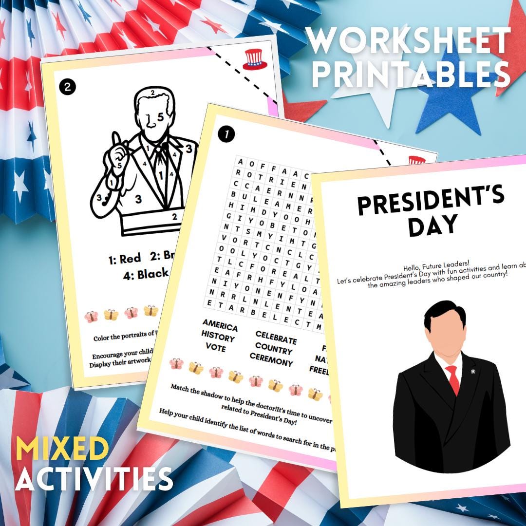 Presidents' Day Worksheet Printables, Fun Kids Activities With Tracing ...