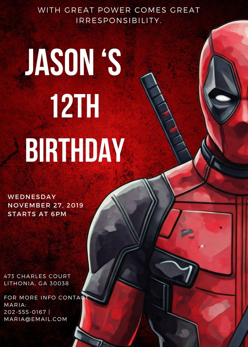 Deadpool Birthday Invitation Template - Etsy