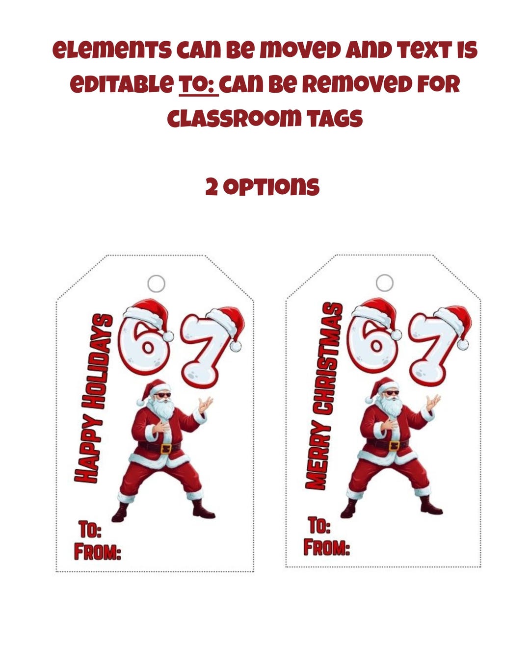 Six Seven Santa Gift Tags, Christmas Class Party (digital Download ...