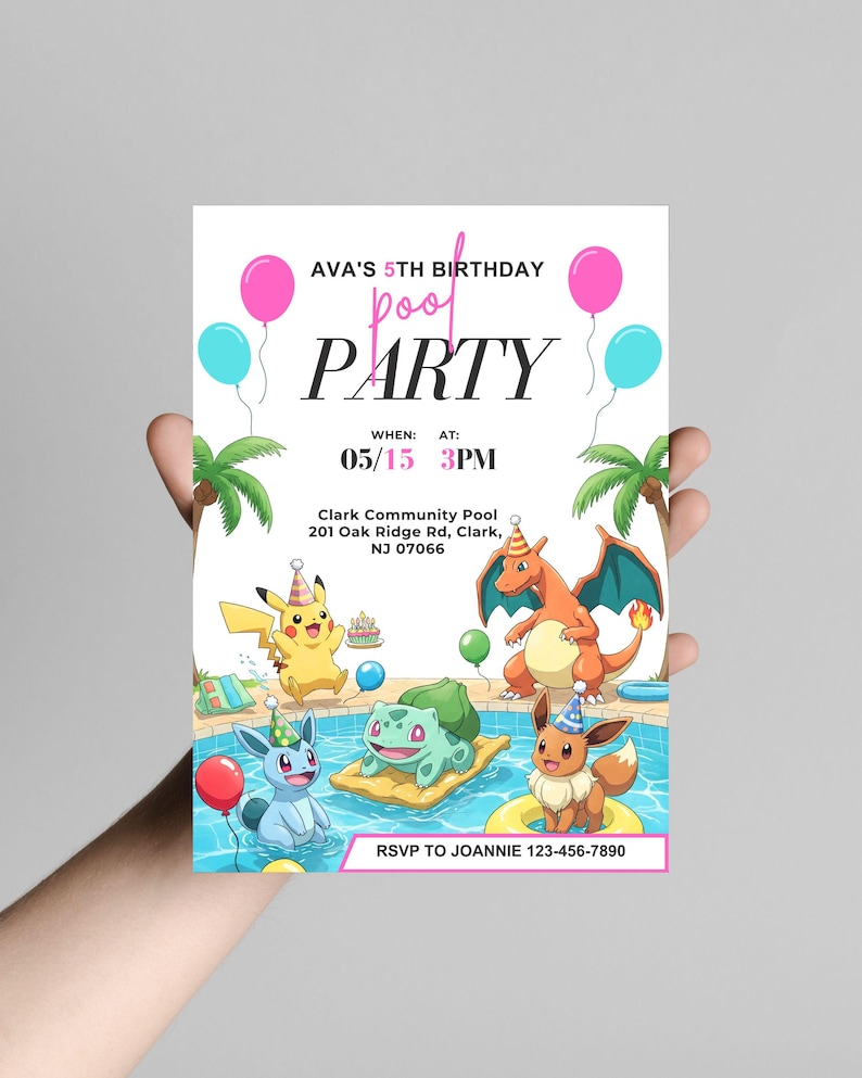 Pokemon Pool Party Invitation | Boy & Girl Versions Included | Editable ...