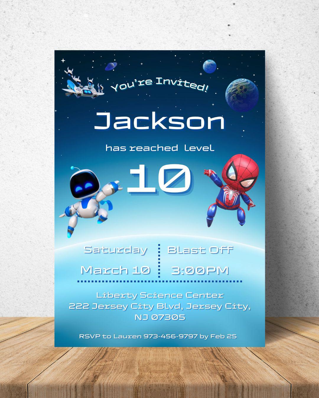 Astrobot & Spider-man PS4 Birthday Invitation Template - Etsy