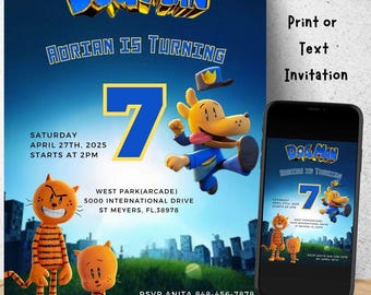 Dog Man, Petey, Instant Download, Invite, Birthday Invitation, ADHD ...