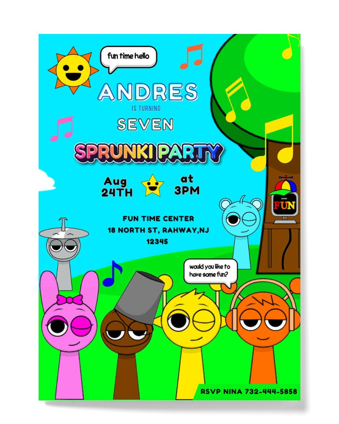 Sprunki Birthday Party Invitation - Etsy