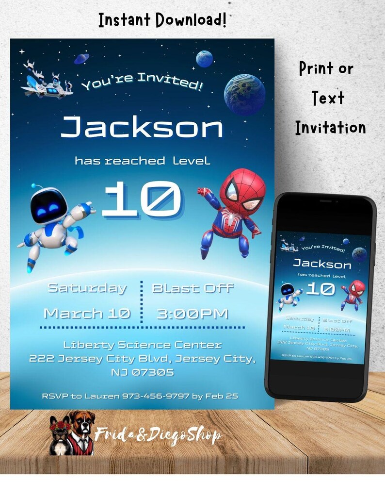 Astrobot & Spider-man PS4 Birthday Invitation Template - Etsy