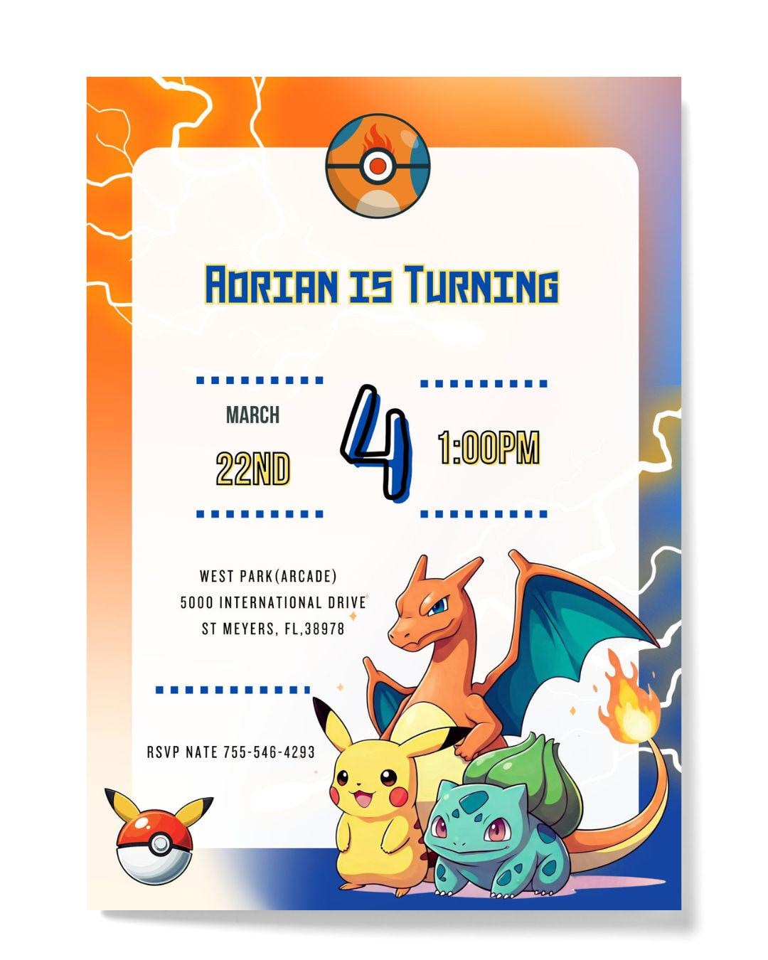 Pokemon Birthday Invitation Charizard Pikachu Bulbasaur Invitation - Etsy