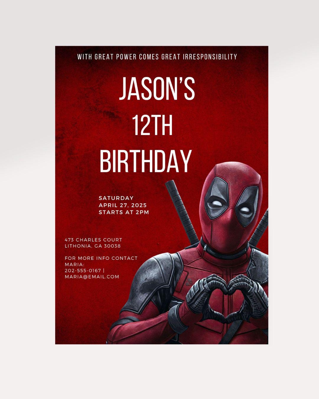 Deadpool Birthday Invitation, Deadpool Heart Hands Birthday Invitation ...