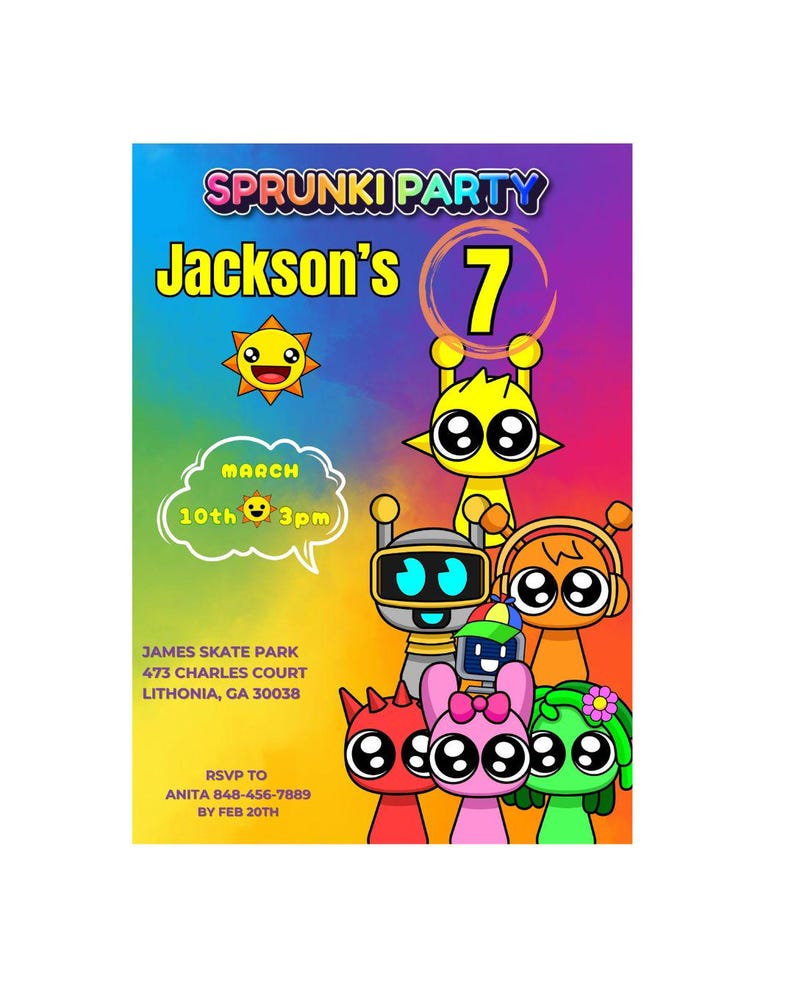 Sprunki Birthday Invitation | Roblox Sprunki Incredibox | Template ...
