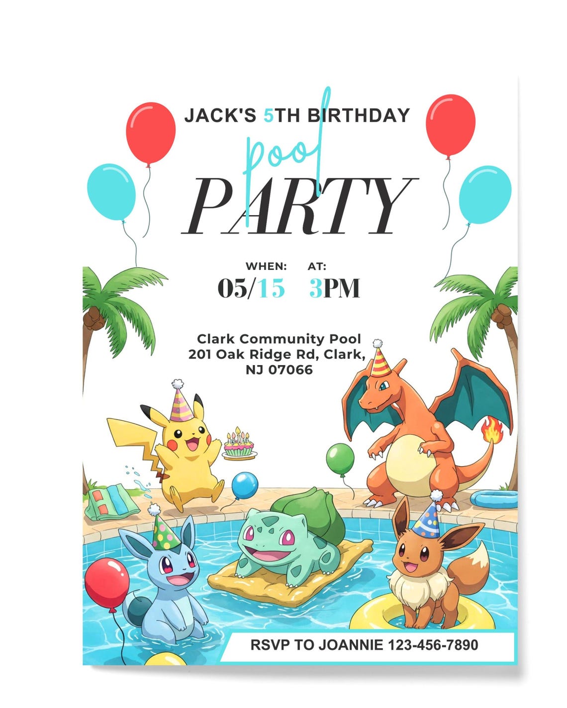Pokemon Pool Party Invitation | Boy & Girl Versions Included | Editable ...