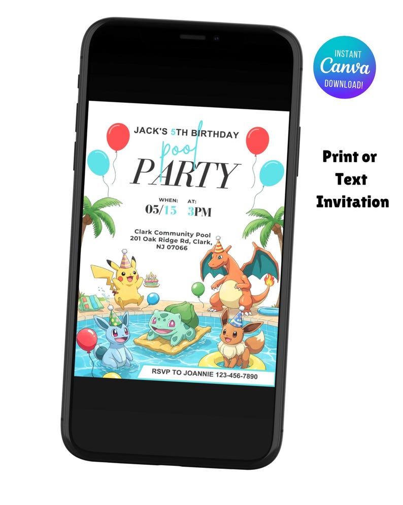 Pokemon Pool Party Invitation | Boy & Girl Versions Included | Editable ...