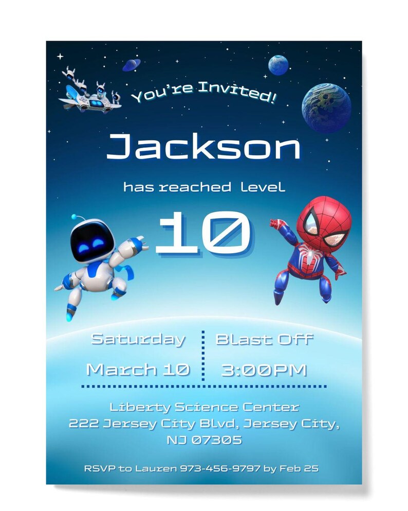 Astrobot & Spider-man PS4 Birthday Invitation Template - Etsy