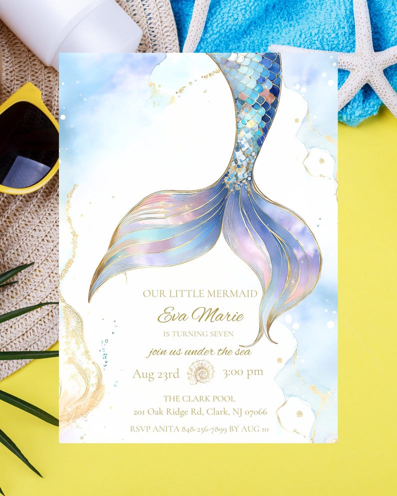 Mermaid Pool Party Invitation | Editable Canva Template | Under the Sea ...