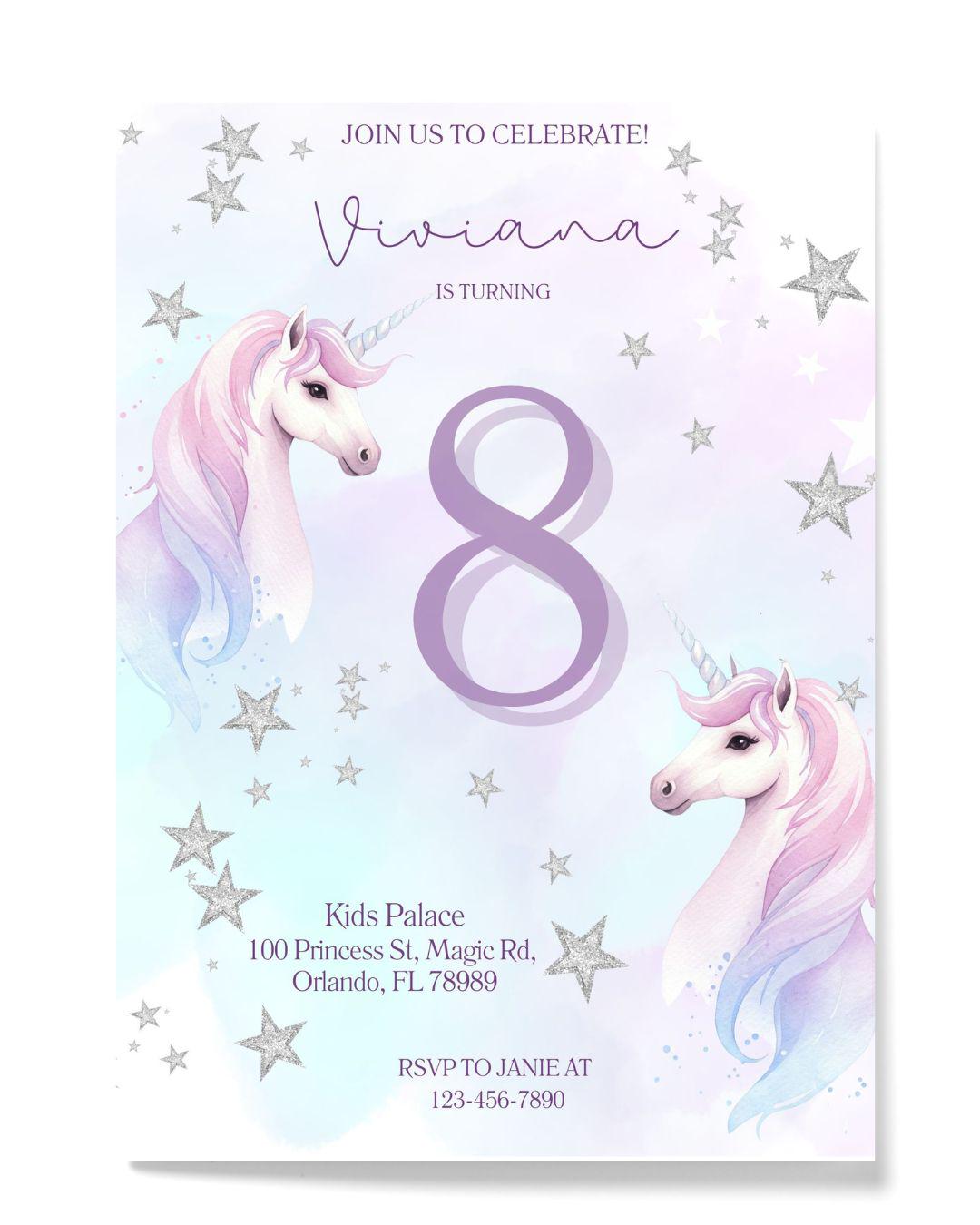 Unicorns Birthday Party Invitation, Editable Unicorn Invitation - Etsy