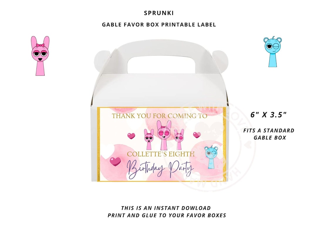 Sprunki Girls Gable Box Labels Printable, Favor Box Label, Instant ...