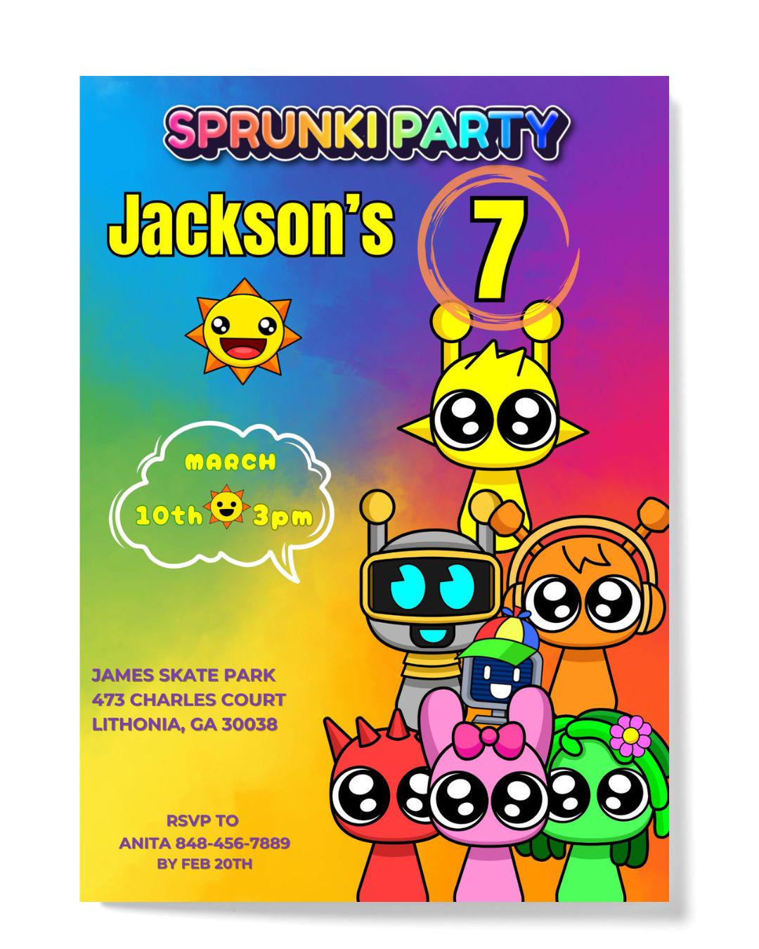 Sprunki Birthday Invitation | Roblox Sprunki Incredibox | Template ...