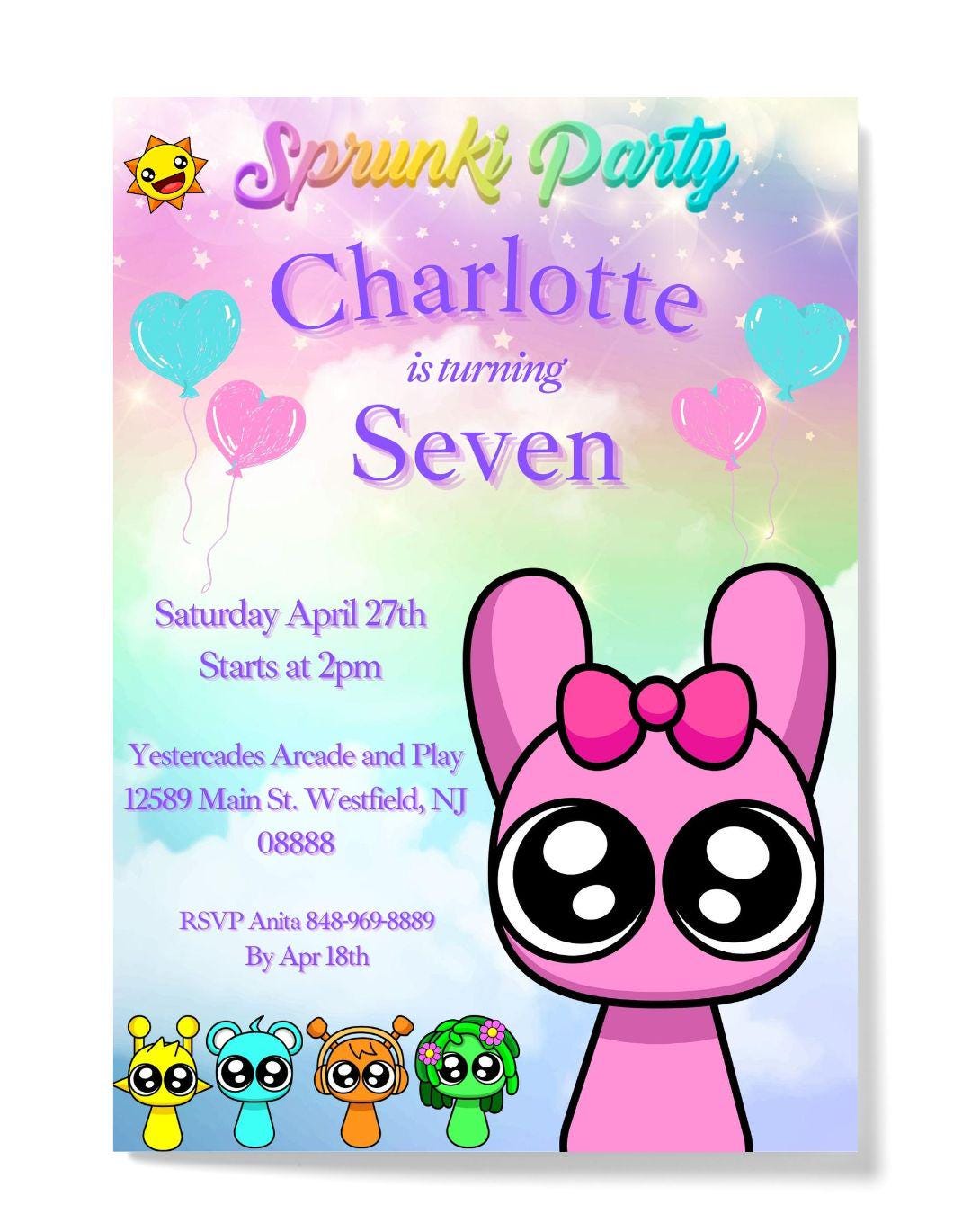 Sprunki Girl Birthday Invitation, Pink Sprunki Party Invite, Instant ...