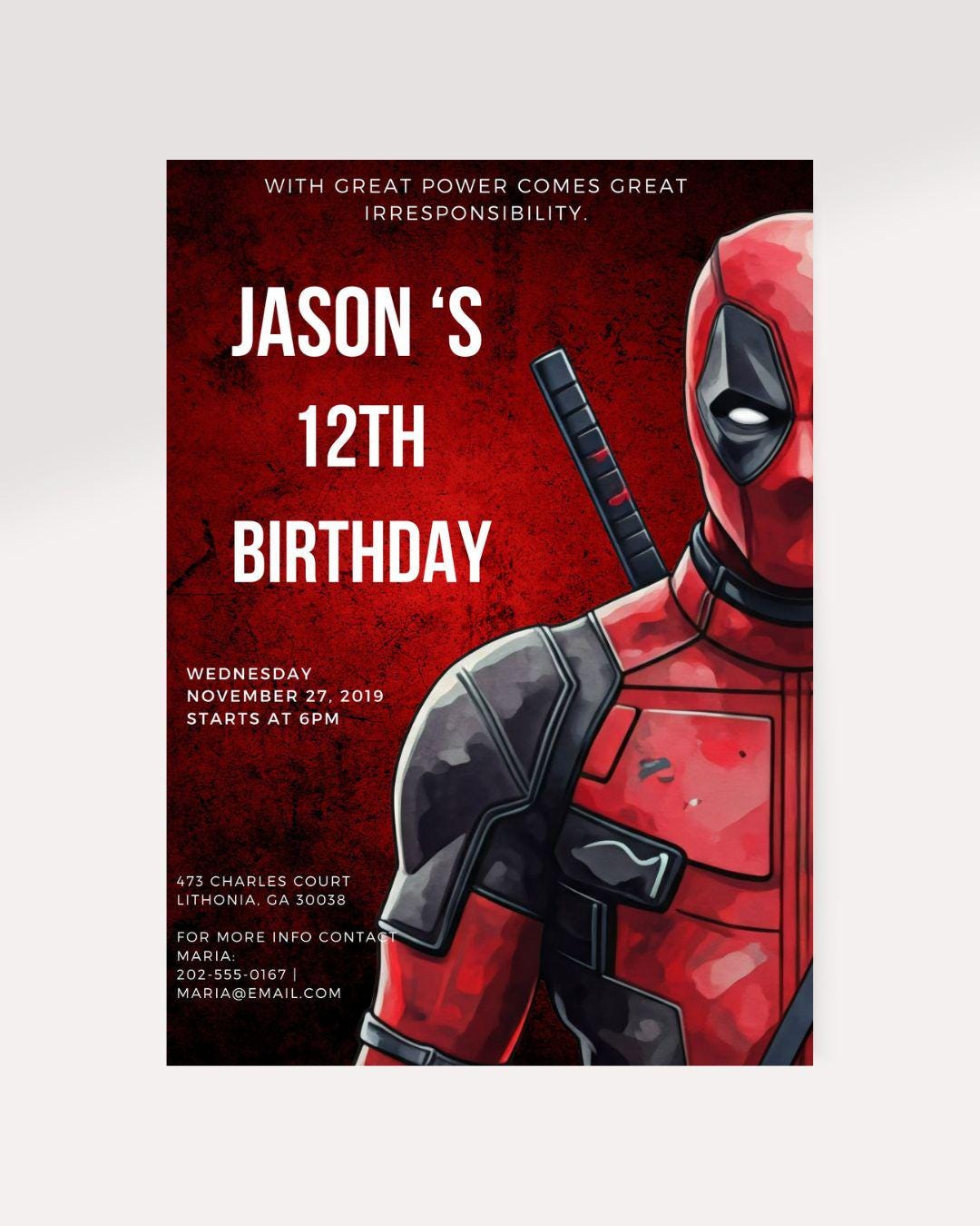 Deadpool Birthday Invitation Template - Etsy