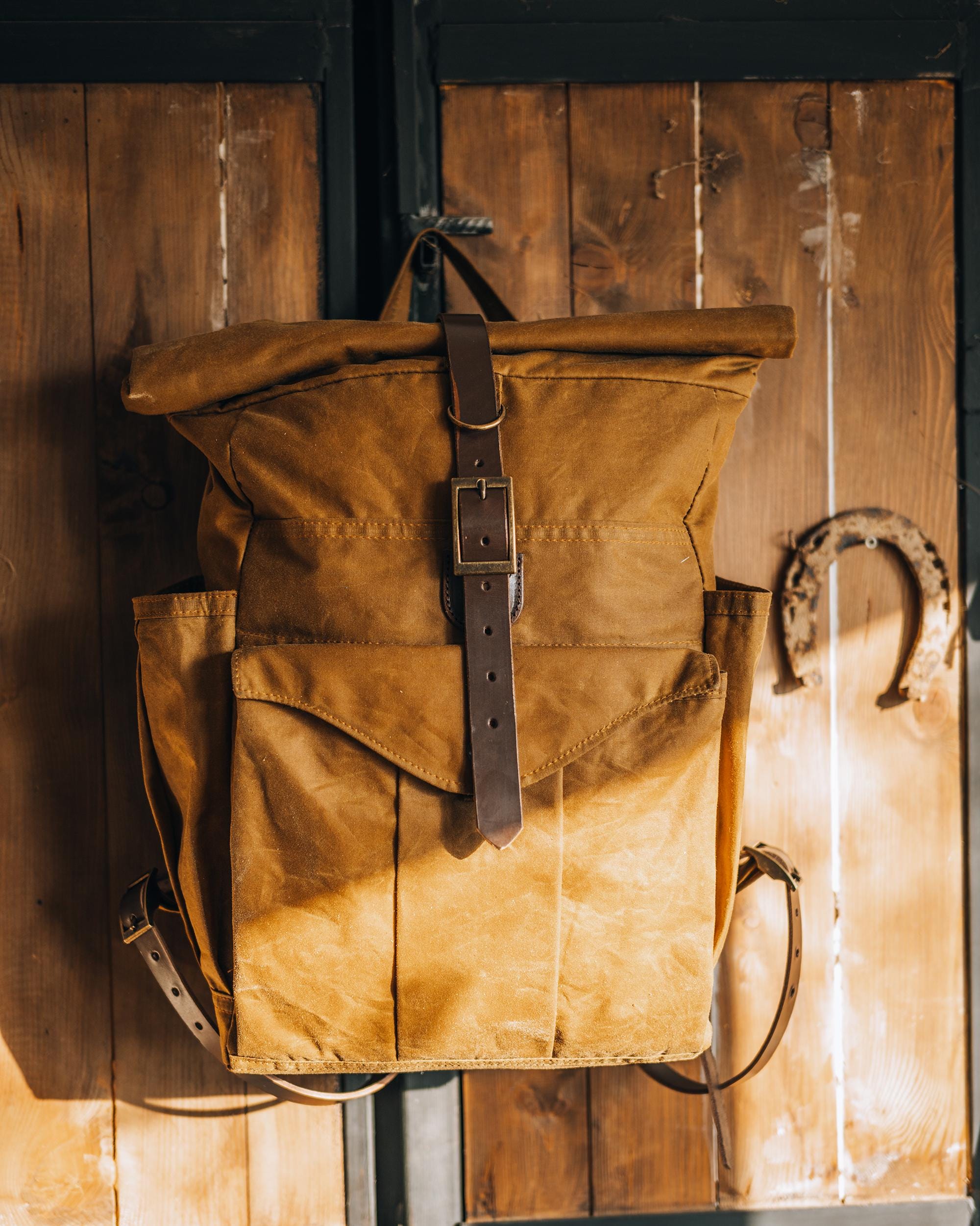 Outdoor Waxed Canvas Oilskin Roll Top Backpack - Free Personalization ...