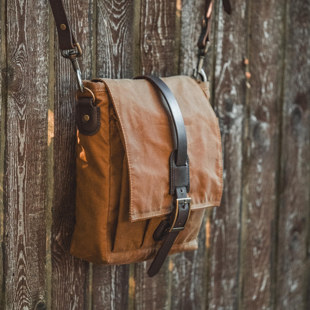 Oilskin Canvas Field Satchel – Handmade Beige Heritage Bag With Leather ...