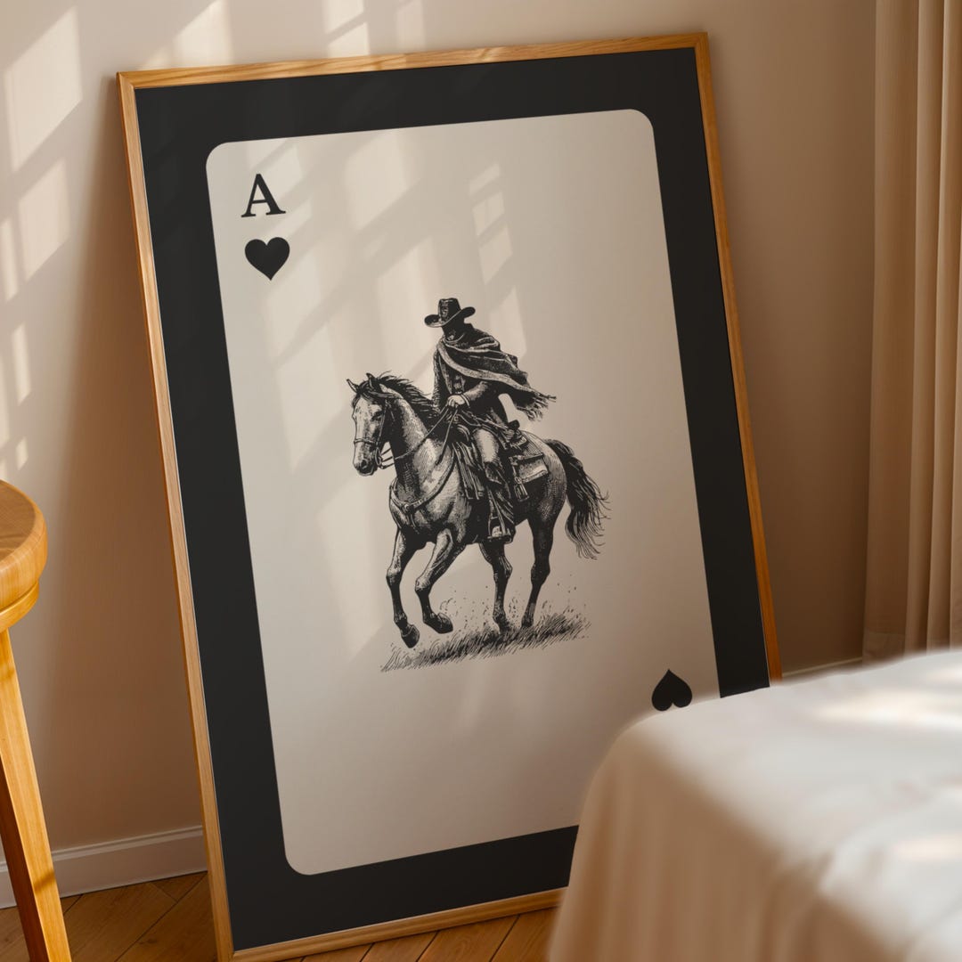 Retro Cowboy Playing Card Print: Western Bar Cart Decor - Etsy