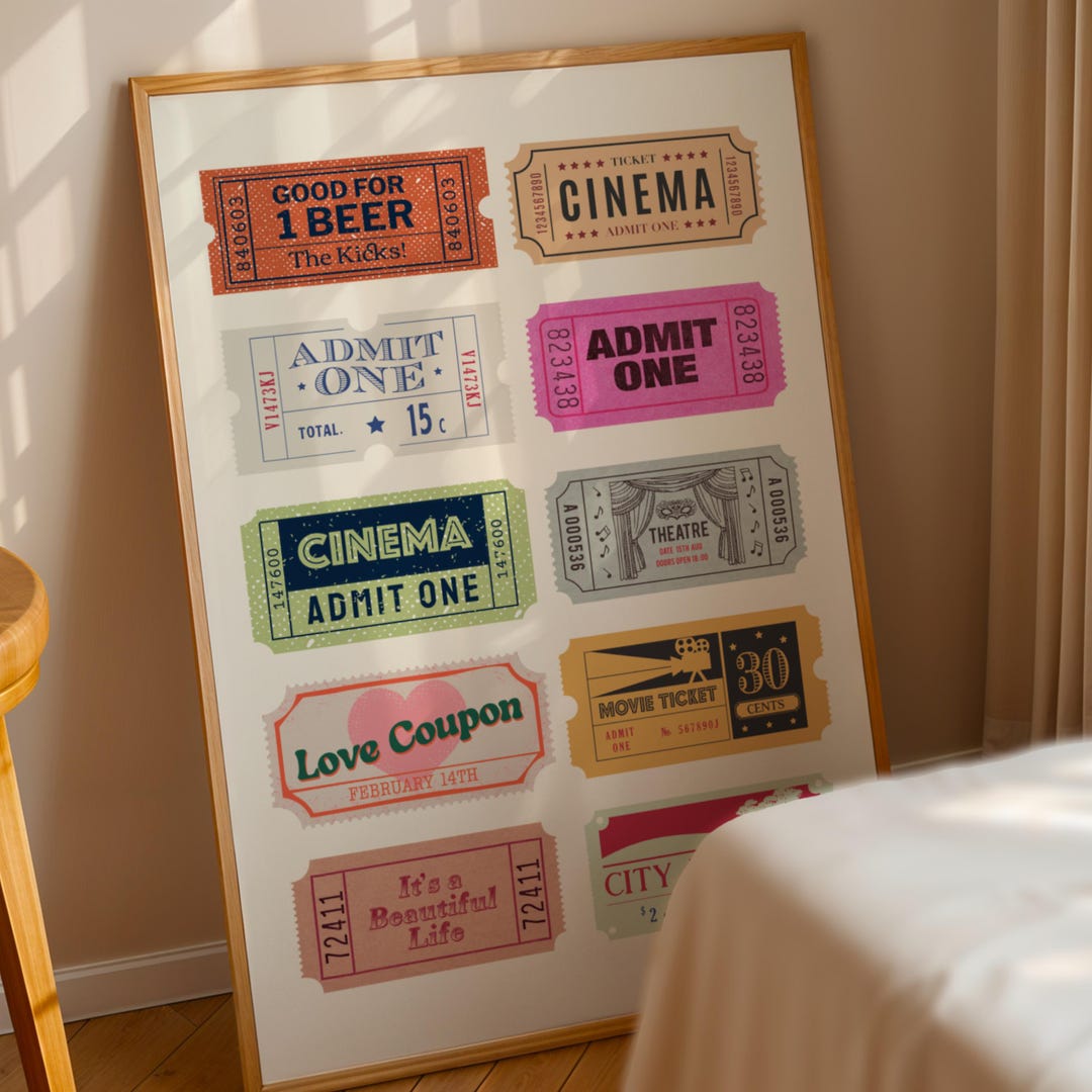 Retro Ticket Print, Trendy Aesthetic Poster, Vintage Print, Trendy Wall ...