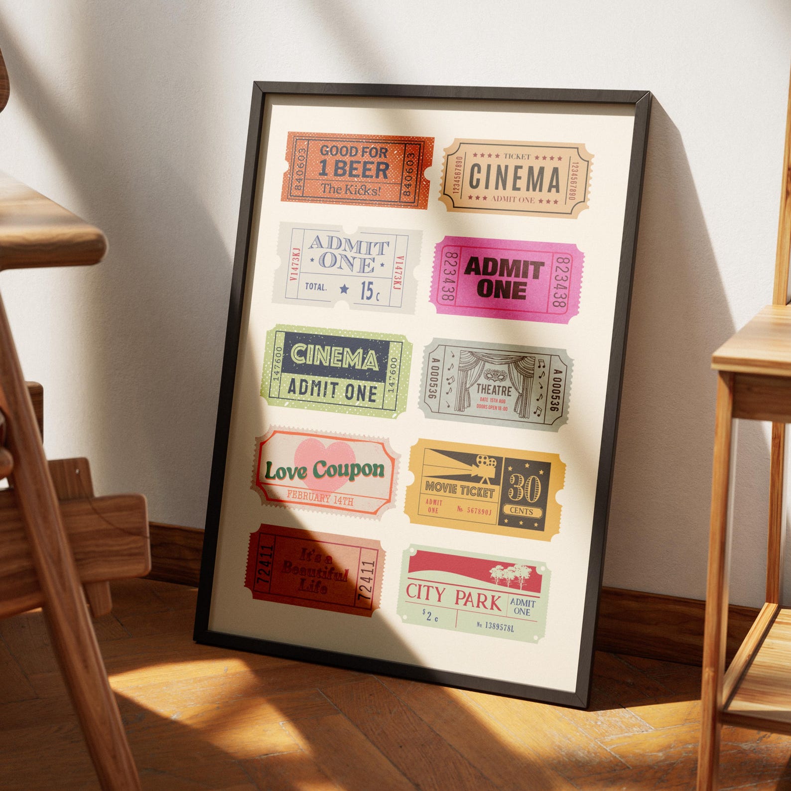 Retro Ticket Print, Trendy Aesthetic Poster, Vintage Print, Trendy Wall ...