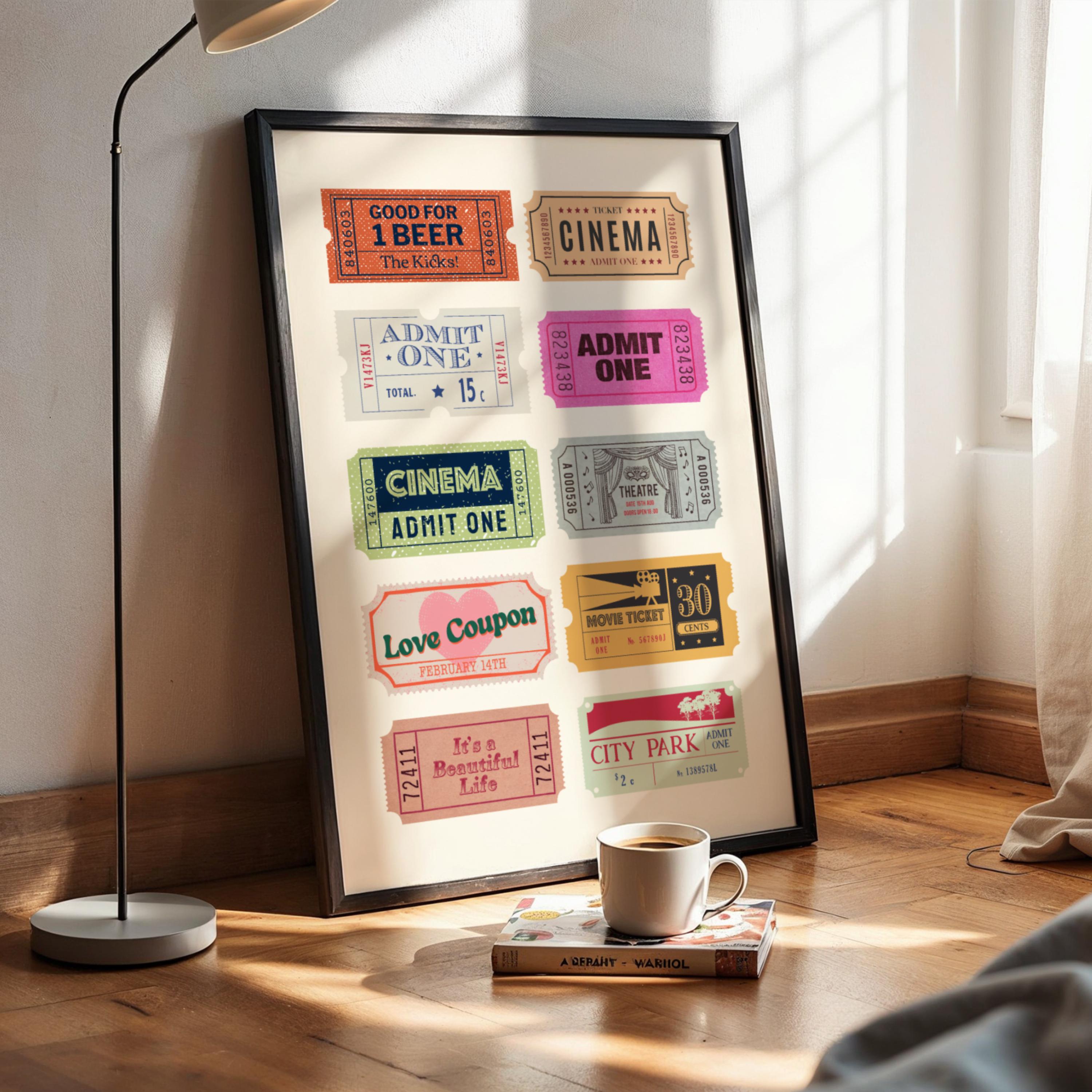 Retro Ticket Print, Trendy Aesthetic Poster, Vintage Print, Trendy Wall ...