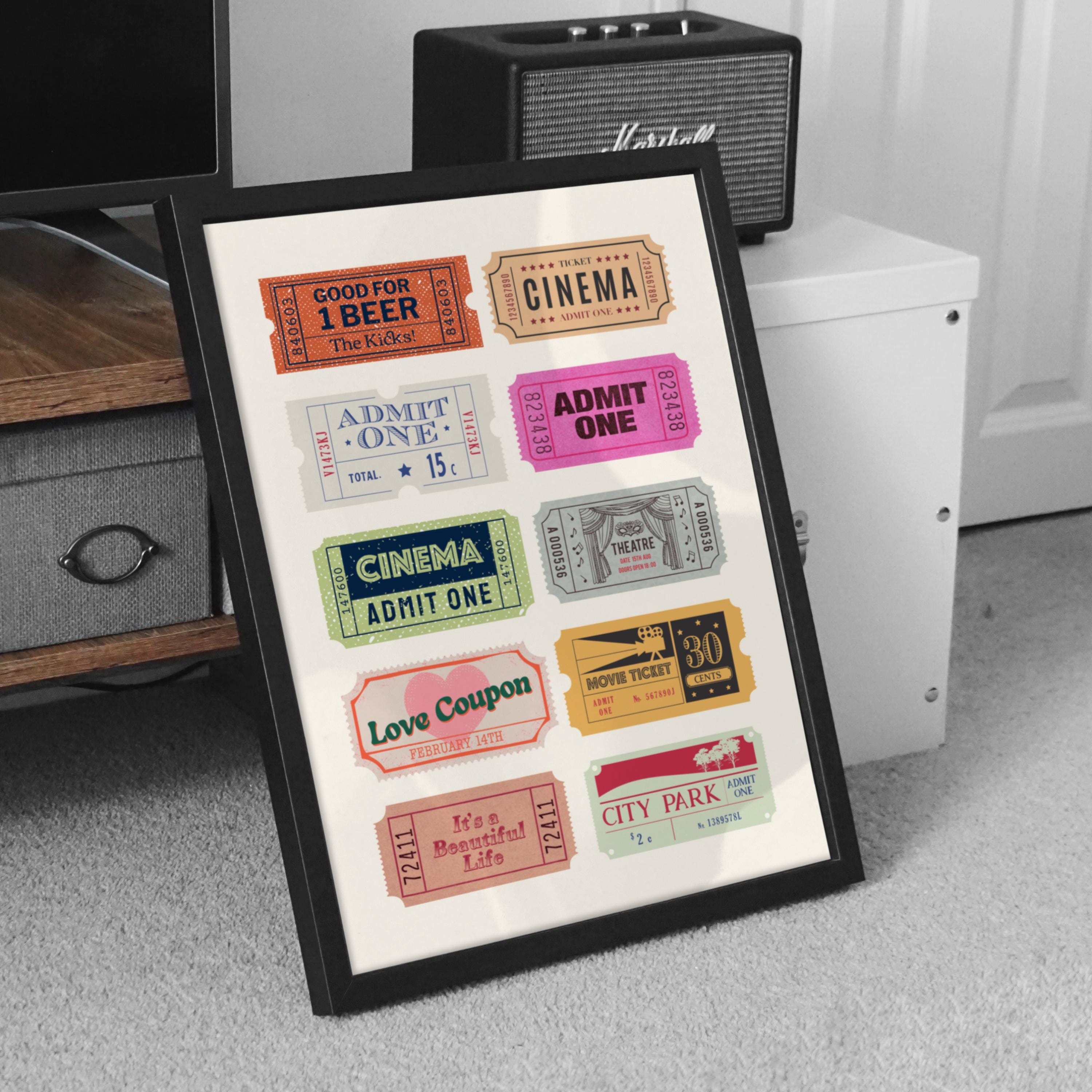 Retro Ticket Print, Trendy Aesthetic Poster, Vintage Print, Trendy Wall ...
