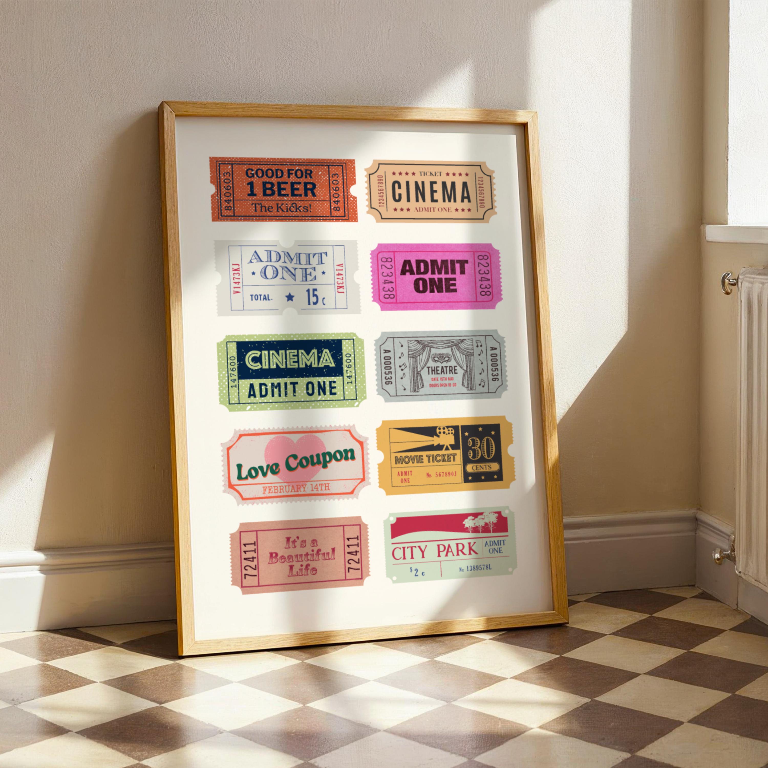Retro Ticket Print, Trendy Aesthetic Poster, Vintage Print, Trendy Wall ...