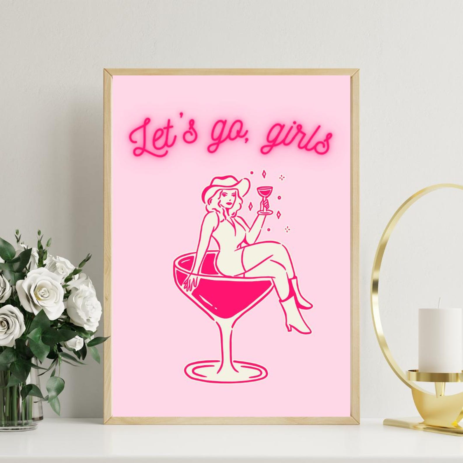 Lets Go Girls Poster Cocktail Art Print, Galentines, Great Girls Night ...