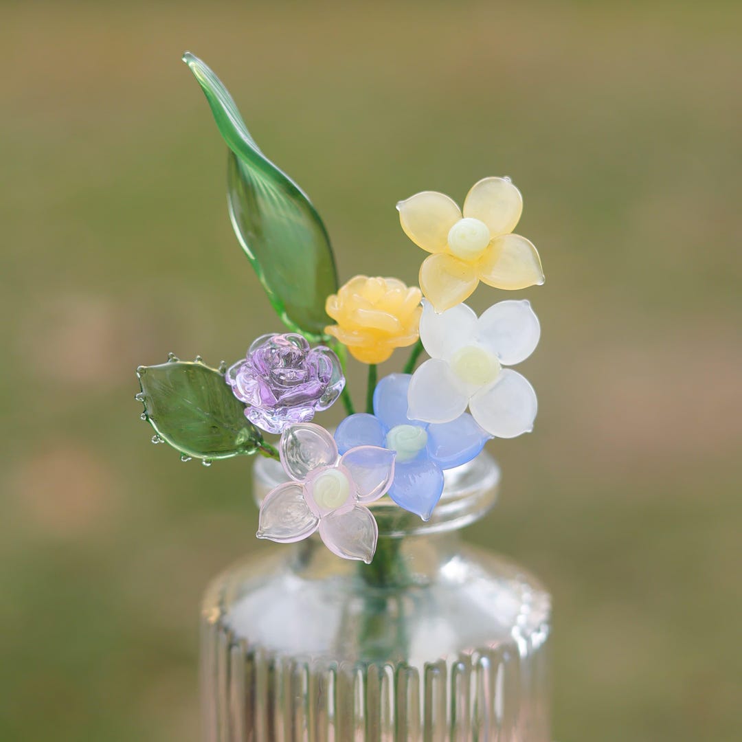 Mini Glass Flower Bouquet Set- Mini Flower Figurine,rose, Hydrangea ...