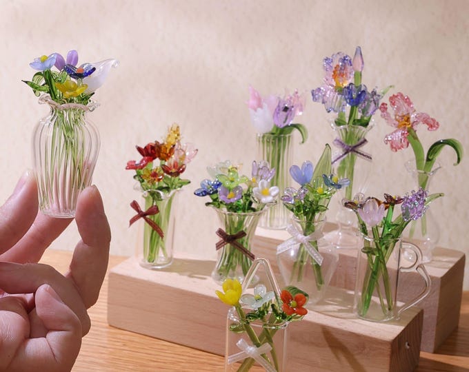 Mini Glass Flower Bouquet Set- Birth Month Flower Bouquet,mini Flower ...