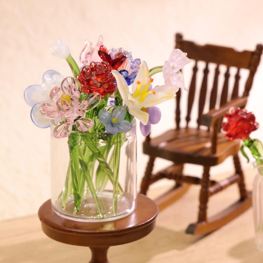 Mini Glass Flower Bouquet-birth Month Flower Bouquet,iris, Tulip, Daisy ...