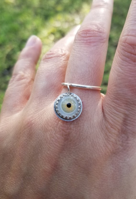 EYE CHARM RING Sterling Silver Simple Stacking Ring With | Etsy