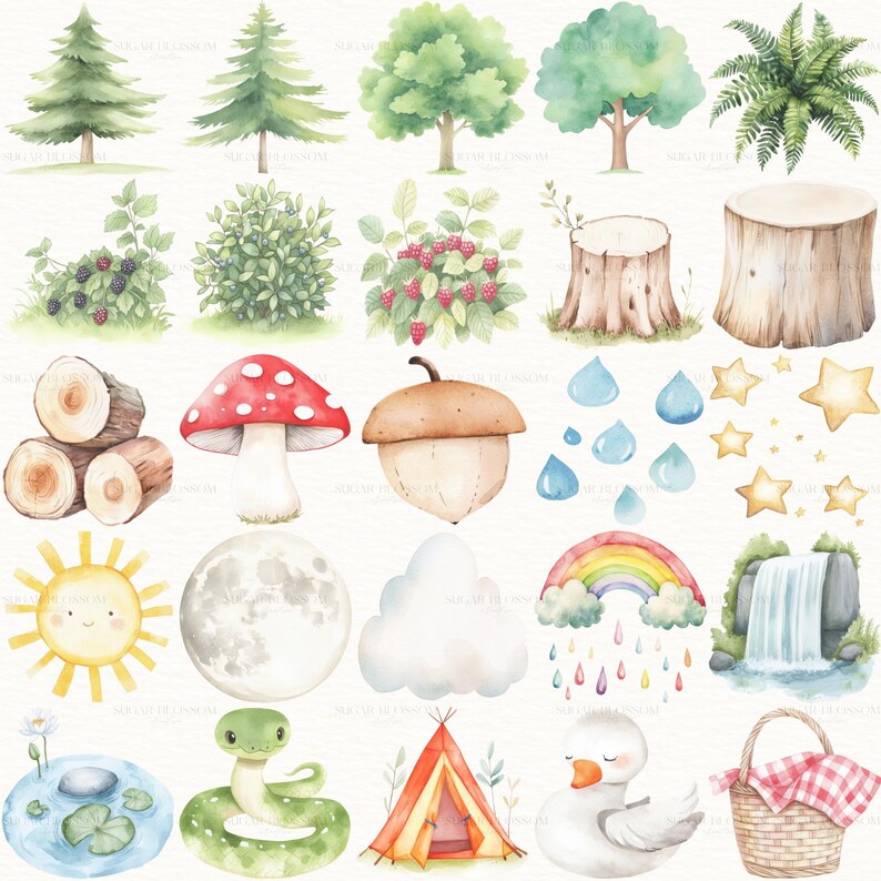 Wild Wood Friends Clipart Set – Adorable Woodland Animals, Trees, Bugs ...