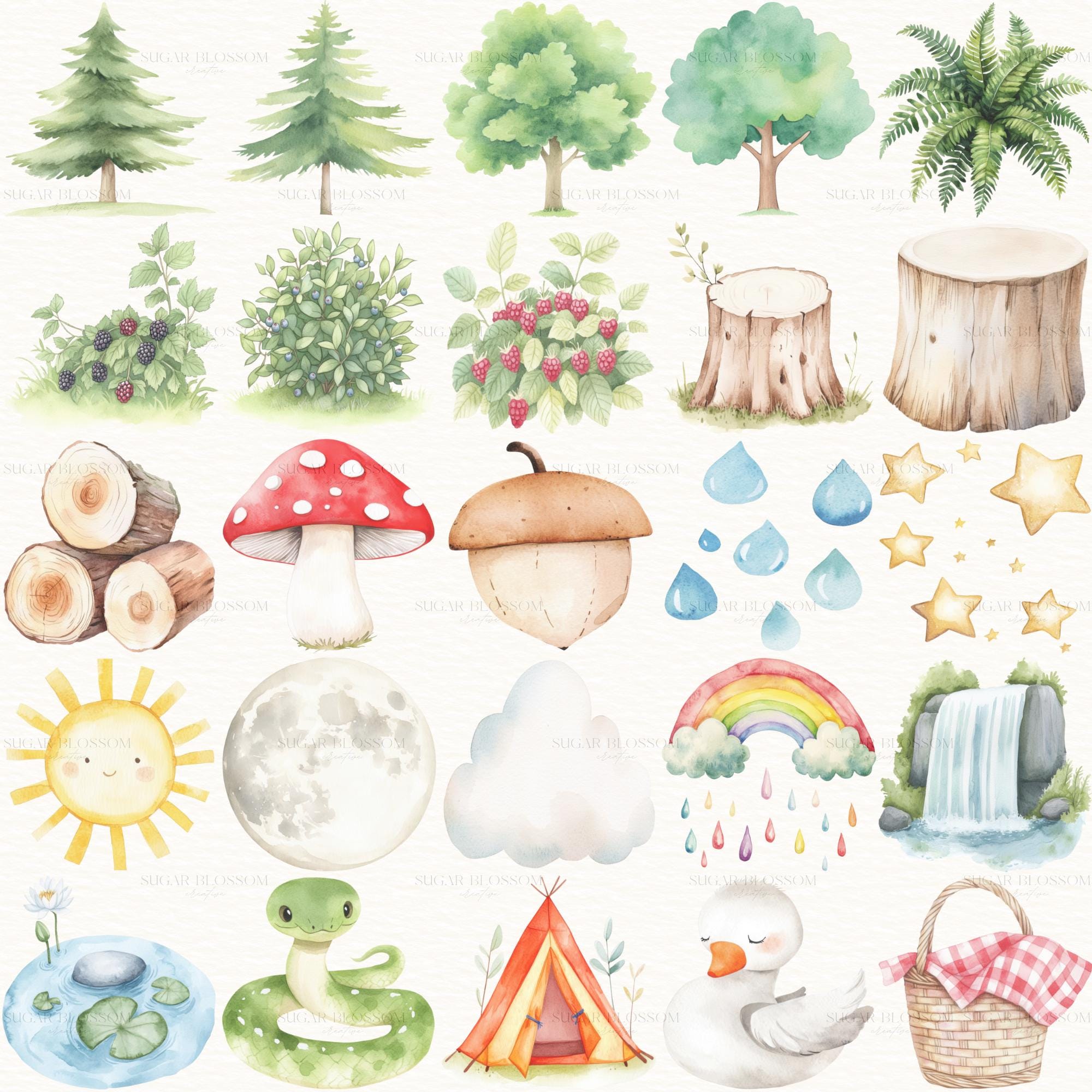 Wild Wood Friends Clipart Set – Adorable Woodland Animals, Trees, Bugs ...