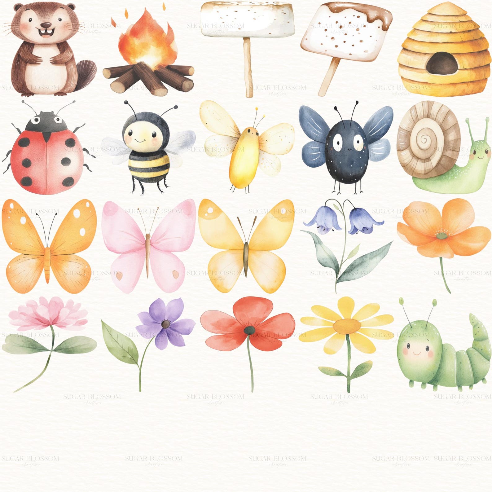 Wild Wood Friends Clipart Set – Adorable Woodland Animals, Trees, Bugs ...