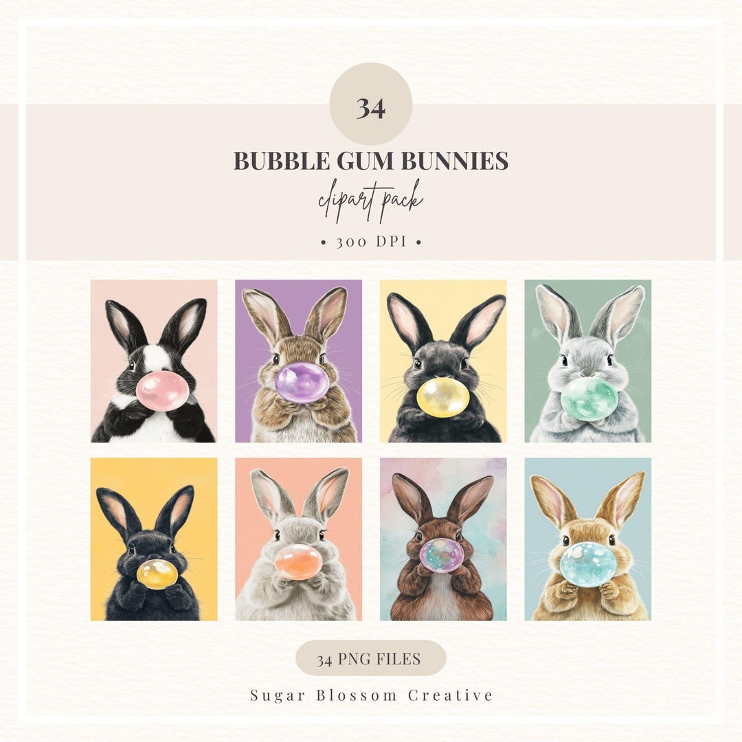 Bubble Gum Bunnies: Adorable Bunnies Blowing Colorful Bubble Gum ...
