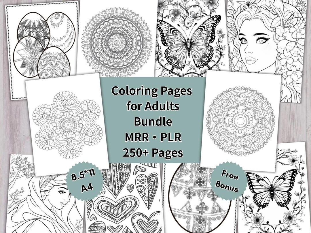 Adult Coloring Book PLR MRR, Mandala Coloring, Coloring Pages for Adults, Stress Relief, Art ...