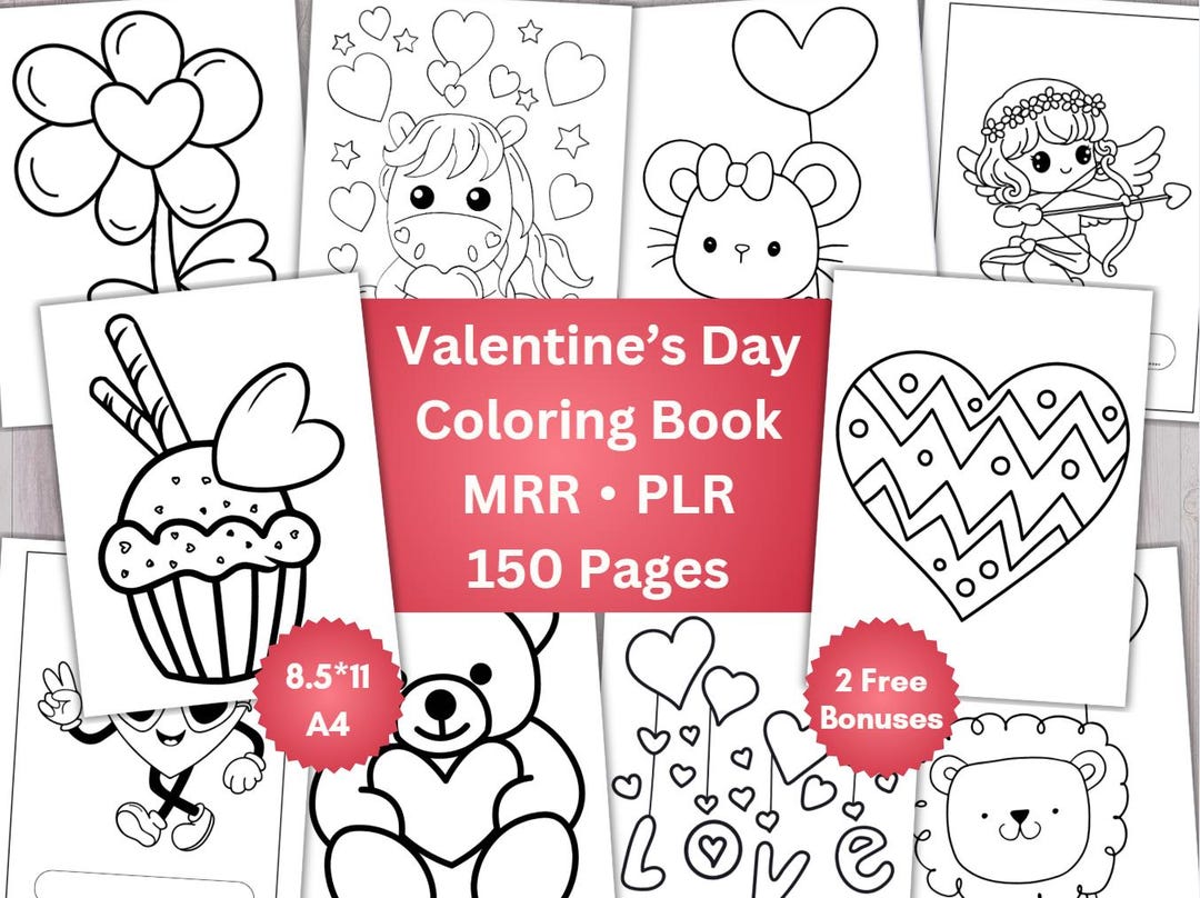Valentines Day Coloring Pages PLR MRR, Valentine Coloring Book for Kids ...