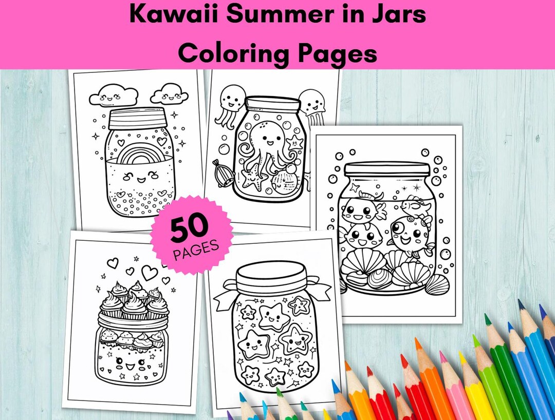 Summer Jars Coloring Book: 50 Kawaii Pages for Kids (PDF Download) - Etsy