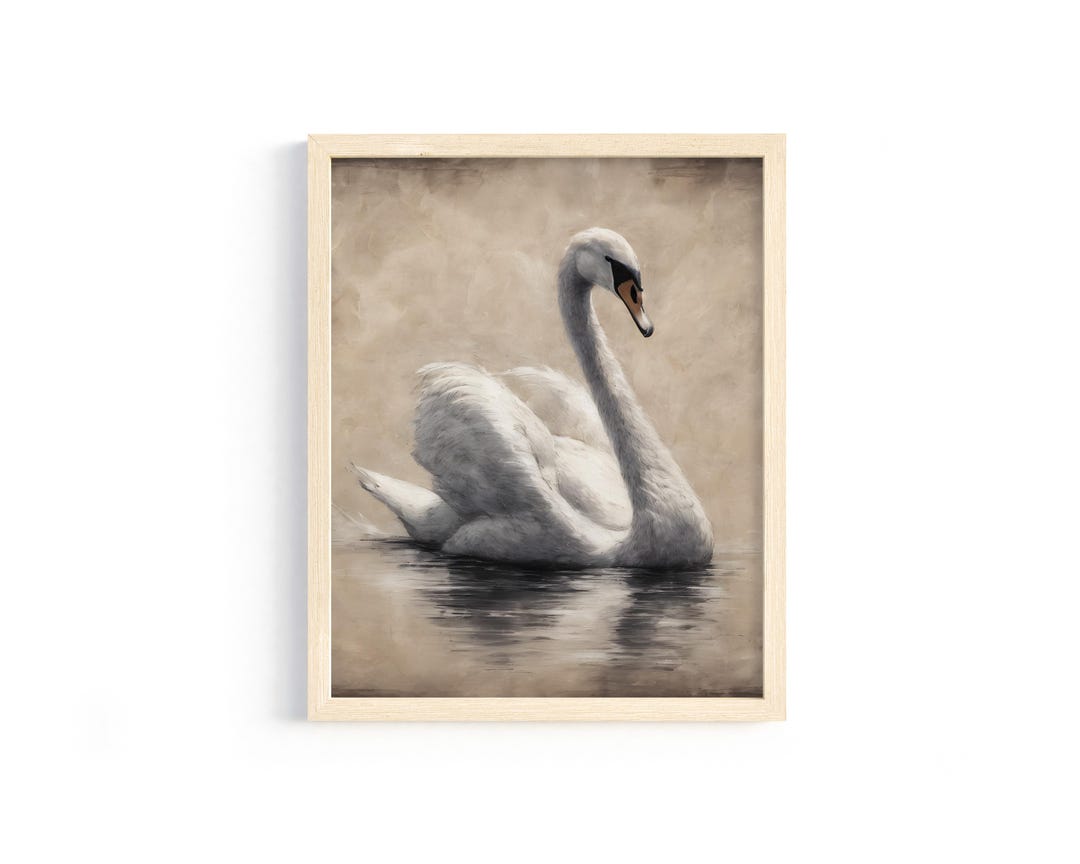 Vintage Swan Art Print: Neutral Antique Wall Decor (digital Download ...