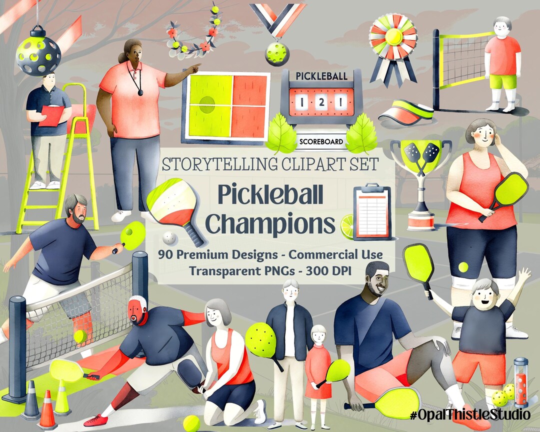 Pickleball Clip Art Collection, Dynamic Sports Graphics, Playful ...