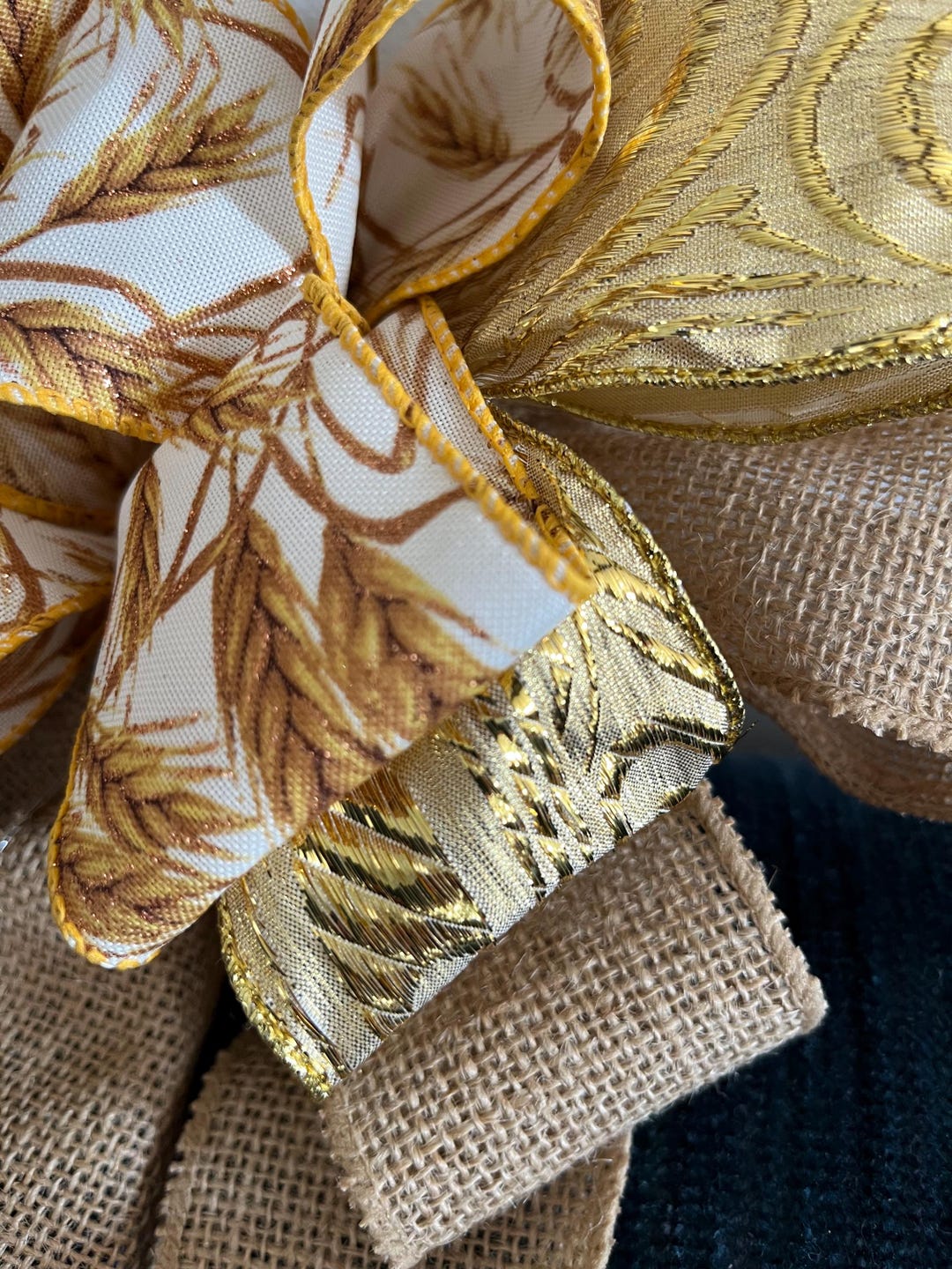 Fall Harvest Tree Topper Bow Gold and Beige / Bow for Fall / Bow for ...