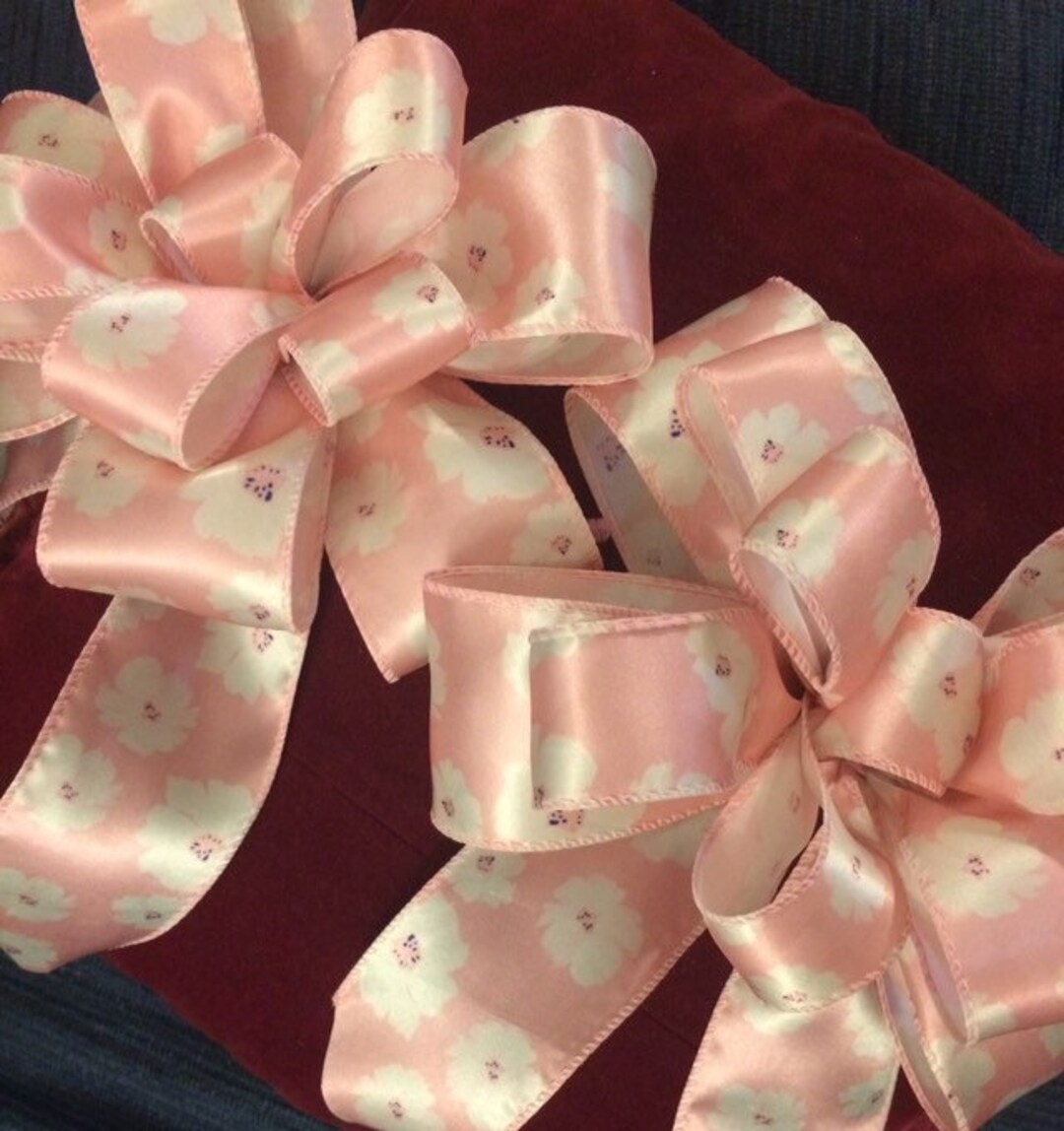 Pink Floral Bow Set: Handmade Polyester Ribbon Wreath Decor - Etsy